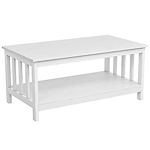 ChooChoo Farmhouse Coffee Table, Pure White Living Room Table with Shelf, 40 Inch