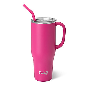 Swig Life 40oz Mega Mug, 40 oz Tumbler with Handle and Straw, Cup Holder Friendly, Dishwasher Safe, Extra Large Insulated Tumbler, Stainless Steel (Hot Pink)