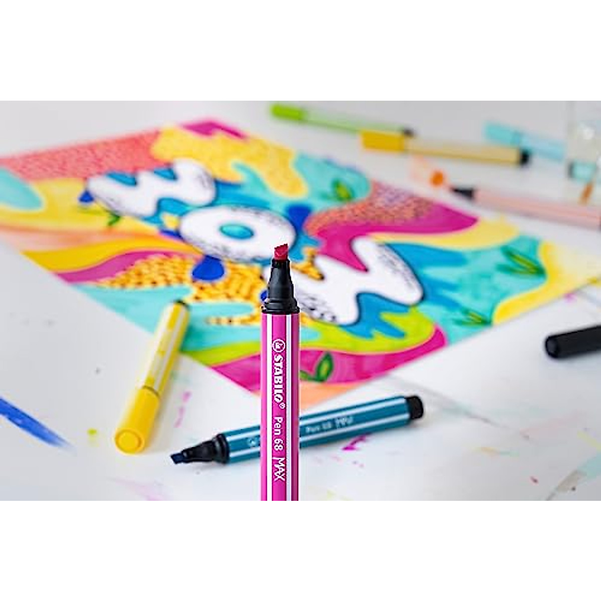 STABILO Premium Felt Tip Pen with Thick Chisel Tip Pen 68 MAX - ARTY - Pack of 24 - with 24 Different Colours