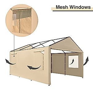 Gardesol Carport Replacement Sidewall, Replacement Sidewall Tarp for 10' x 20' Carport Frame, 180G Waterproof & UV Protected Replacement Sidewall Cover, Beige, Top Cover and Frame Not Included