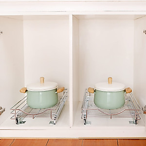 SIMCAS Pull Out Cabinet Organizer for Kitchen, 2-Tier Heavy Duty Slide Out Cabinet Organizer Shelves, Under Sink organizers and storage for Kitchen Bathroom Home Cabinet -11"W x 18"D x 15"H, Chrome