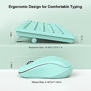 WisFox 2.4GHz Full-Size Silent Keyboard with Numeric Keypad, Long Battery Life, Lag-Free, Slim USB Cordless and Mouse for PC Laptop Windows (Mint Green)