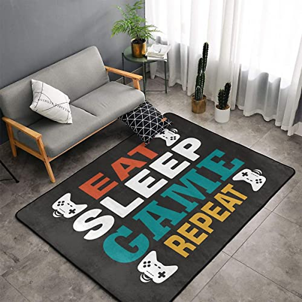 Arctic Residents Gaming Area Rugs,Funny Game Quotes Eat Sleep Game Repeat Bedroom Living Room Kitchen Mat, Non-Slip Floor Mat Doormats Nursery Rugs, Children Play Throw Rugs Carpet Yoga Mat