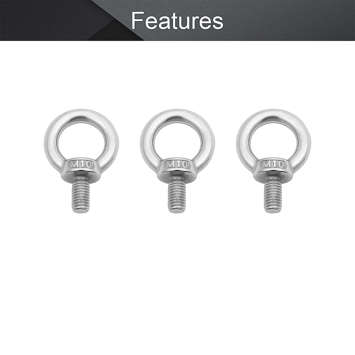 MroMax 6Pcs M10 Lifting Eye Bolts 304 Stainless Steel Male Thread Ring Shaped Metric Eyebolt Fastener for Engineering Lifting Machinery Silver Tone