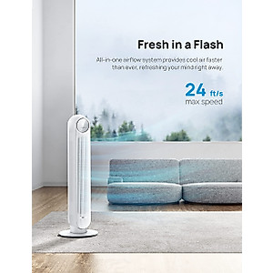 Dreo 42" Tower Fan for bedroom, 25 DB Quiet DC Bladeless Fans, 90° Oscillating Fan with Remote & Tower Fan with Remote, Smart Oscillating Quiet Fans for Bedroom, Bladeless Standing Cooling Floor Fan