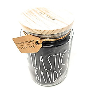 Rae Dunn by Magenta LL ELASTIC BANDS Large Jar, 150 elastic hair bands ties ponytail holders, 5.5" tall x 3.75" wide, Glass, Bathroom, Bedroom, Scrunchy, Holder, Storage, Organizer, Apothecary, Vanity