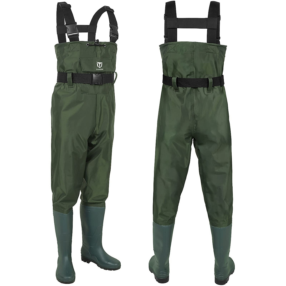TIDEWE Bootfoot Chest Wader, 2-Ply Nylon/PVC Waterproof Fishing & Hunting Waders with Boot Hanger for Men and Women Green Size 6