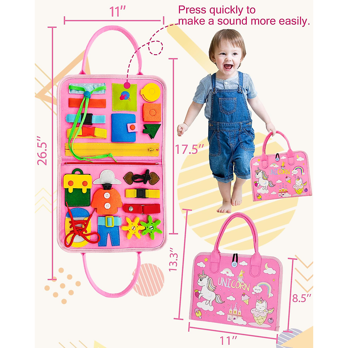 Exorany Busy Board Montessori Toys for 1 2 3 4 Year Old Girls & Boys Birthday Gifts, Sensory Toys for Toddlers 1-3, Educational Travel Toys, Preschool Activities for Learning Fine Motor Skills