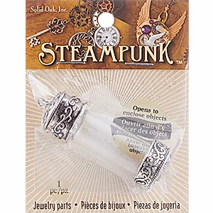 Solid Oak Steampunk Glass Pendant 1/Pkg-Large Vial, Silver