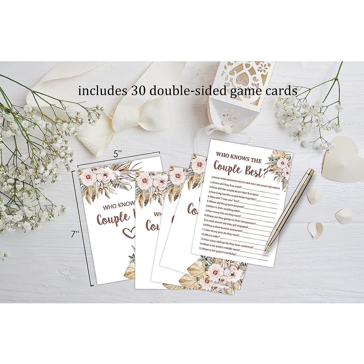 Boho Bridal Shower Decorations,Who Knows The Couple Best Bridal Shower Game,Love Is In Bloom Bridal Shower,Bridal Shower Gift Ideas,Cute Shower Game,Bachelorette Games for Parties,30 Game Card Sets,N7