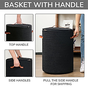 CHICVITA Tall Laundry Basket with Lid, Large Laundry Hamper for Bedroom, Laundry Bin for Clothes, Blankets, Toys, Decorative Woven Basket for Living Room, 15 x 20 inches, Black