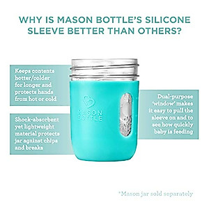 Mason Bottle Silicone Sleeve: Fits Any 8 Ounce Regular-Mouth Mason Jar, Extra Grip and Protection, Non-Toxic, Dishwasher Safe, Made in The USA (Agave Color)