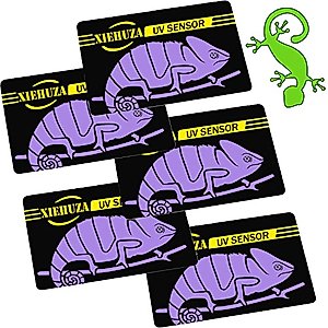 XIEHUZA 5Pack Quick UVB Test Sensor Card, Reusable Reptile UVB Tester Heating Bulb Photochromic UVB Card Indicator Over 500 Times, UVB Light Lamp Meter for Sunglass Test & Sterilizing, 3.4x2.1inch