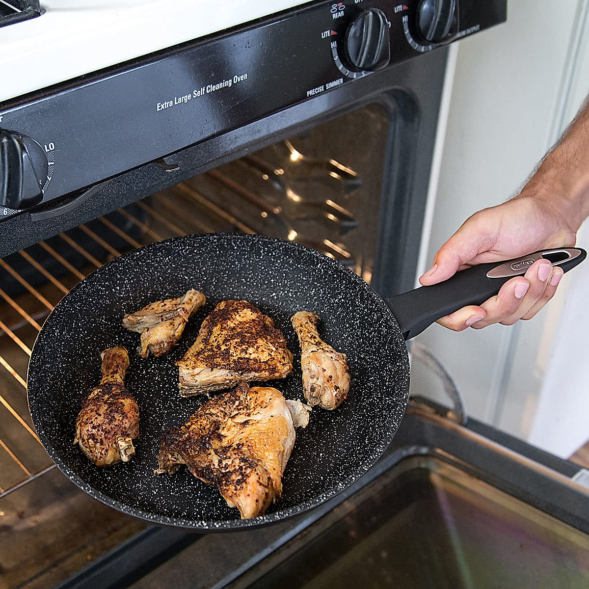 Zyliss Cook Non-Stick Forged Saut茅 Pan with Glass Lid, Aluminium, Black, 53.9 x 29 x 15.6 cm