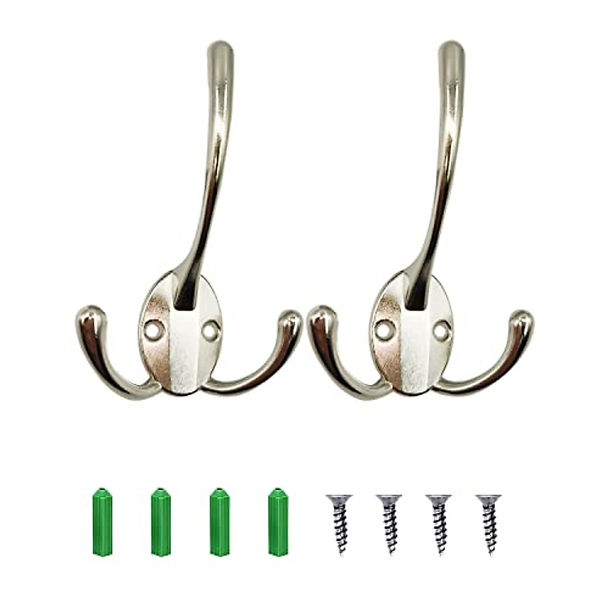 ABINLIN Wall Hooks for Hanging 2 Pcs, Heavy Duty Coat Hooks Wall Mounted, Three Hook for Hat, Robe, Key, Towel, Bags (Silver)