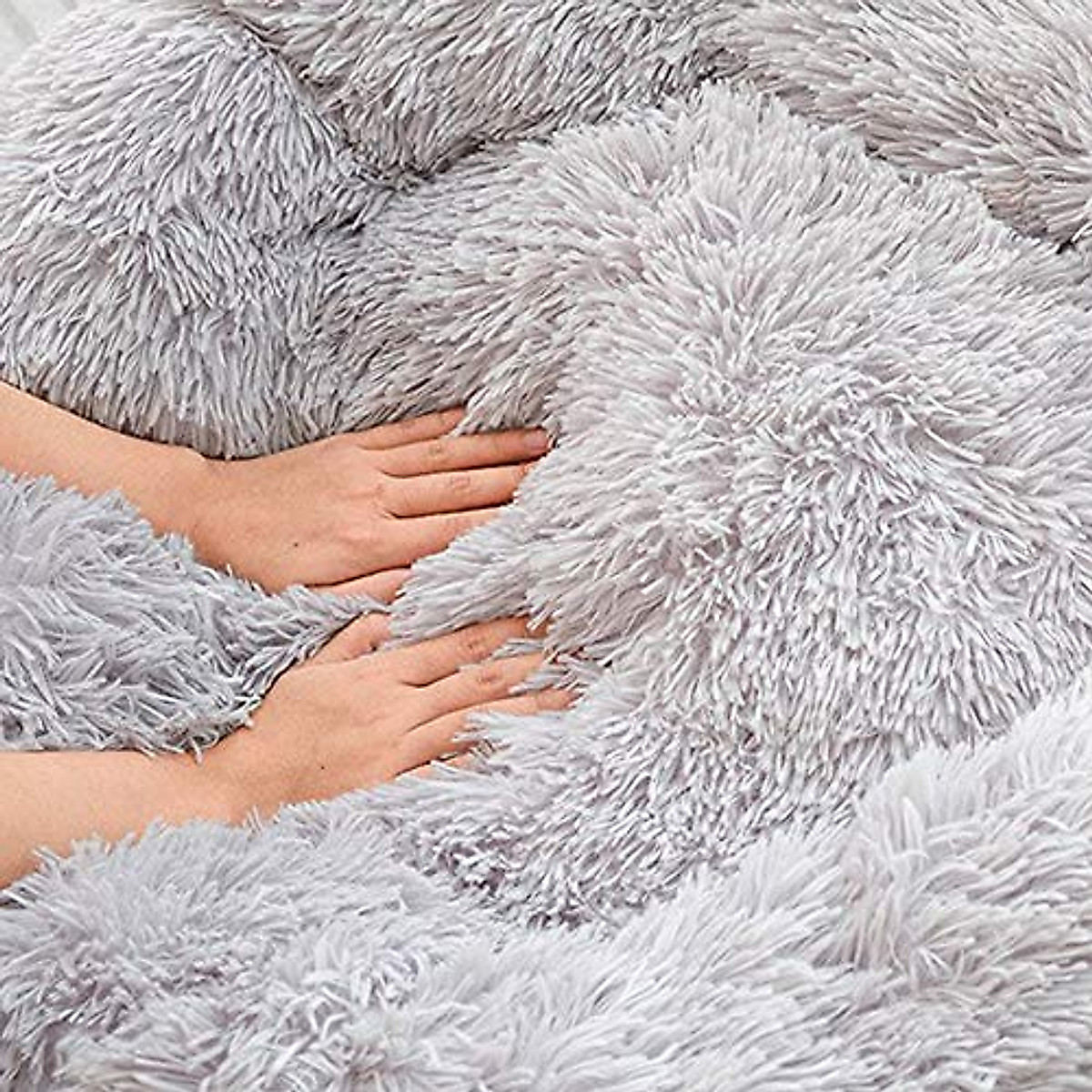 Fuerlun Dog Bed, Square Calming Warming Plush Cuddler, XL Extra Large Dog Bed & Furniture Anti Anxiety Cushion Bed (Light Gray, L)