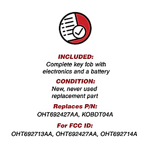 KeylessOption Keyless Entry Remote Control Uncut Car Key Fob Replacement for OHT692427AA KOBDT04A