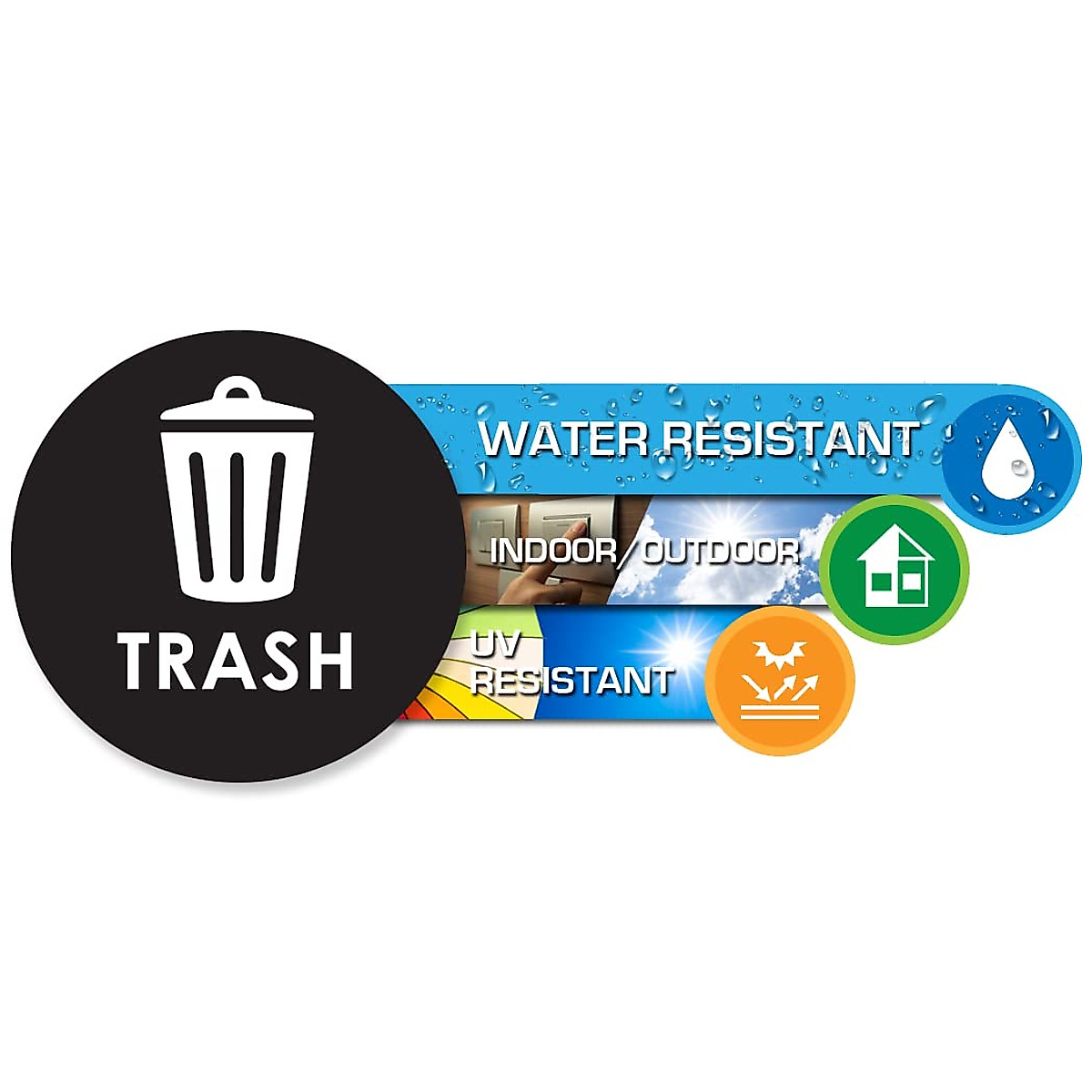 Recycling & Trash Bin Stickers - [4-Pack, 3" Inch Round Decals] - Easy to Apply, UV-Resistant for Effective Indoor & Outdoor Waste Management in Kitchens, Offices, and Public Spaces