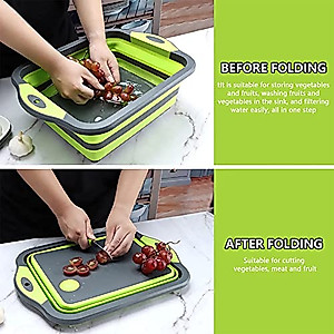 COMUSTER Collapsible Cutting Board - Portable Washing Veggies Fruits Food Grade Camping Sink (4.25 Gal) Space Saving 3 in 1 Multifunction Storage Basket for BBQ Prep/Picnic/Camping (Green)
