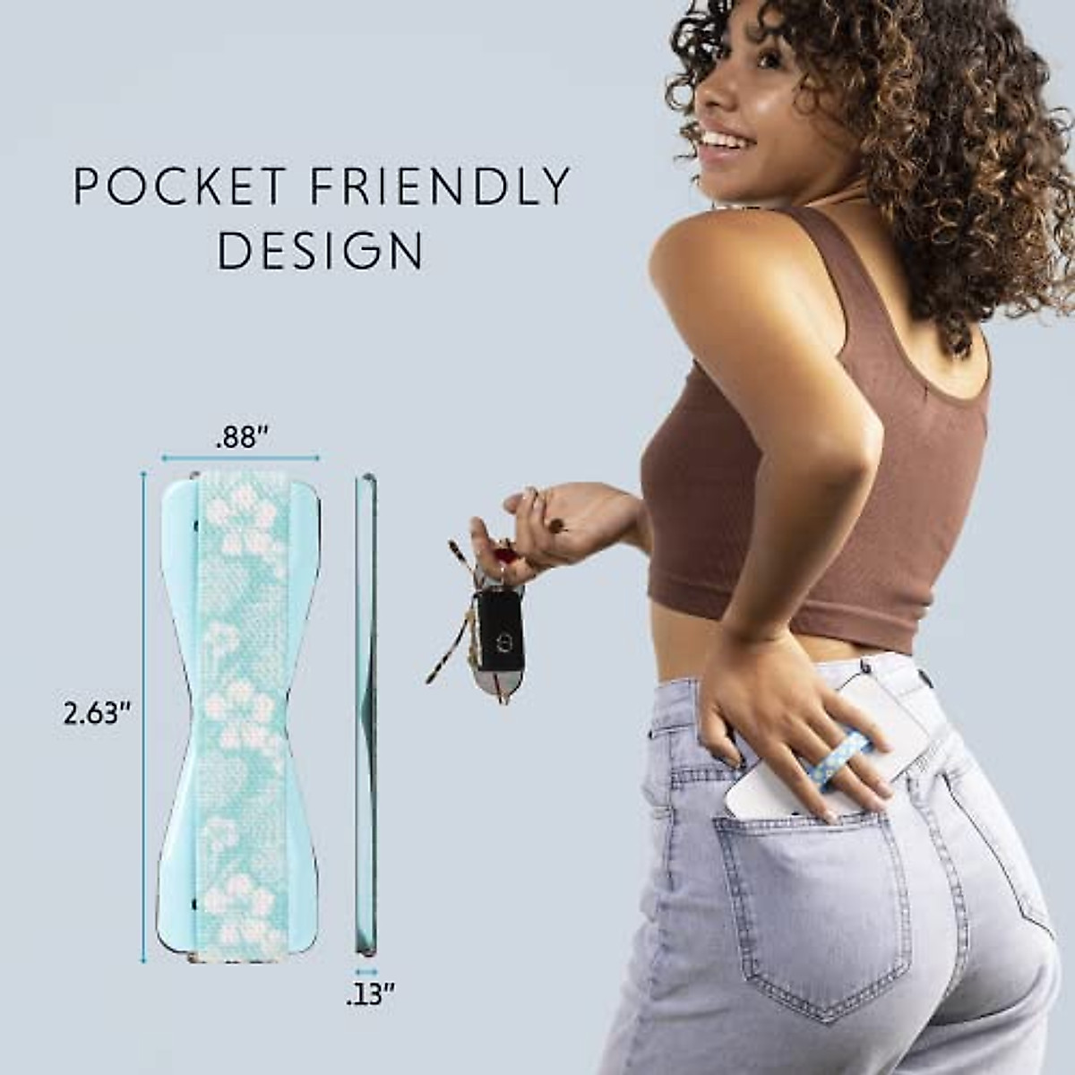 Phone Grip for Most Smartphones and Mini Tablets, Blue Hawaii Design Colored Elastic Strap with Light Blue Base, LH-01-BlueHawaii