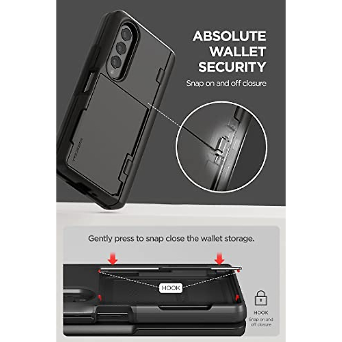 VRS DESIGN Terra Guard Modern GO S Phone Case for Galaxy Z Fold 4 5G (2022), Premium Modern Neat Style Hinge Protection Card Case with S Pen Compartment (Matte Black/Renewed)