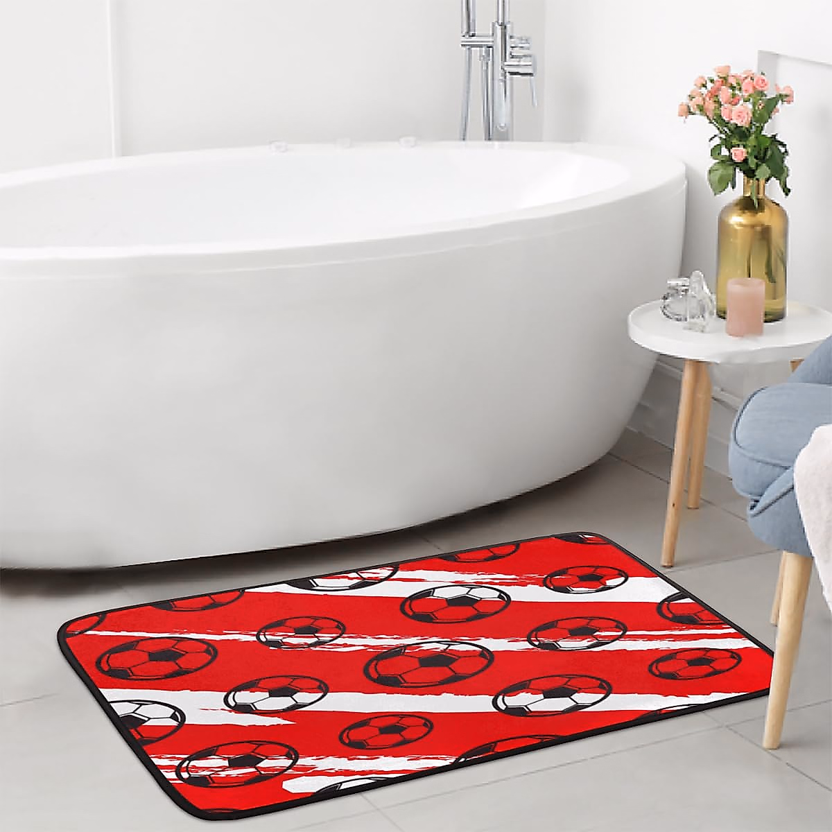 KOBLEN Red Football Kitchen Rugs Non Slip Washable Absorbent Kitchen Mats 20x39 inch Cushioned Anti Fatigue Kitchen Floor Mats for in Front of Sink