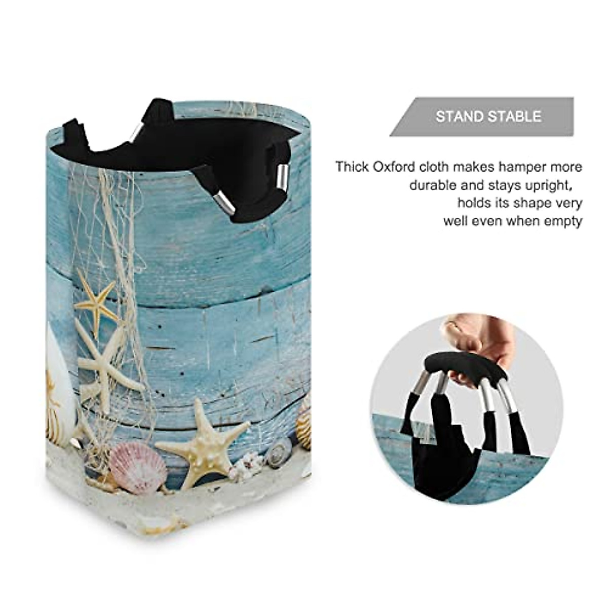 xigua Sea Beach Laundry Hamper with Handle Collapsible Laundry Basket Freestanding Clothes Hamper Storage Basket for Toys Clothes Organizer