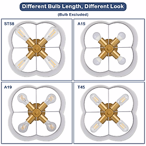 4-Light Semi Flush Mount Ceiling Light Fixture, Gold Modern Close to Ceiling Lamp with White Fabric Shade, Farmhouse Bright Lighting Brass Finish for Nursery Kids Room Bedroom Kitchen Hallway Entryway