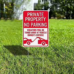 GicnKeuz 2 Pack No Parking Sign with H-stakes, Private Property Sign, 14"×10" Reflective Aluminum Sign, Fade Resistant/Waterproof, Including Screws, Easy to Install, Outdoor Use