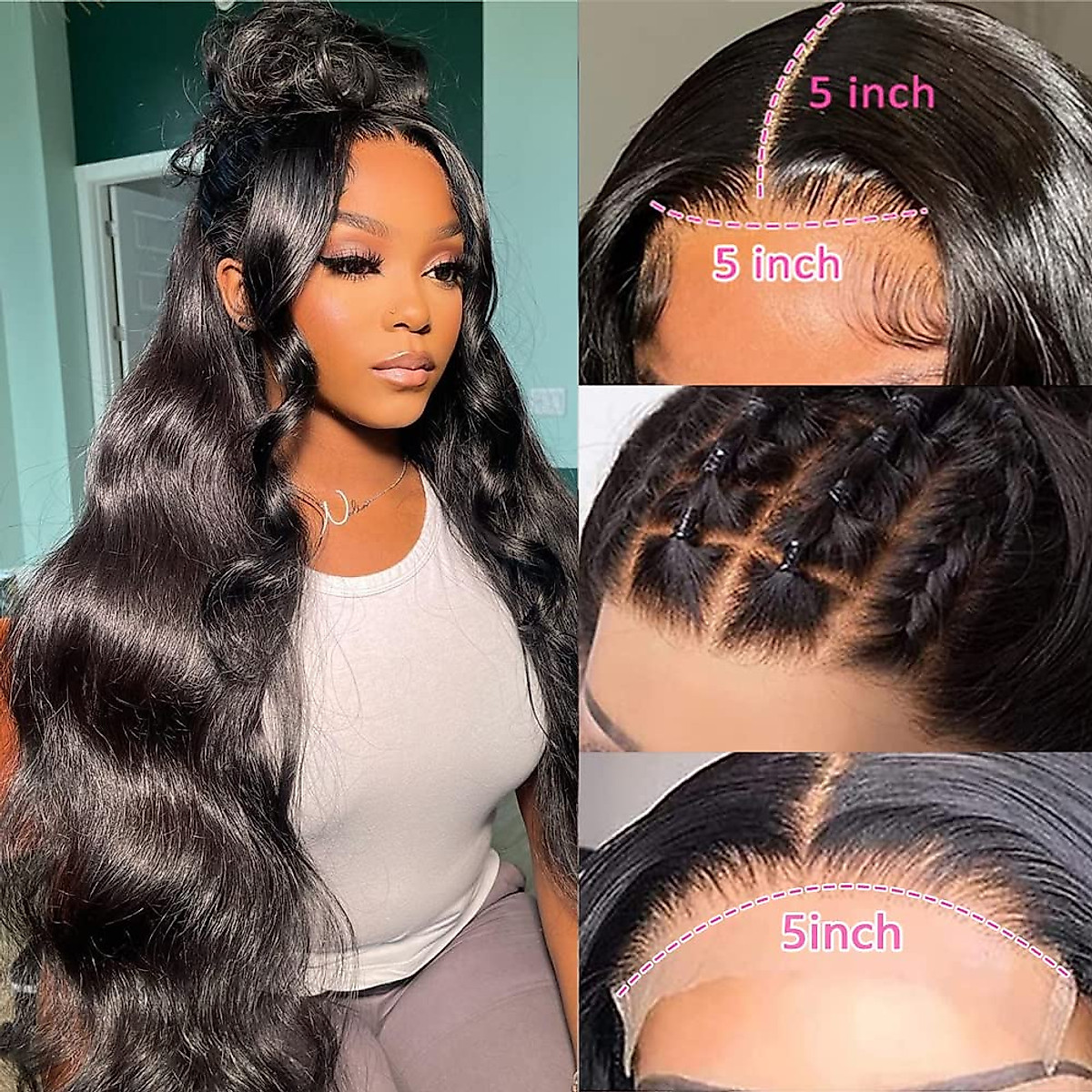 5x5 HD Lace Closure Wigs Body Wave Closure Wigs Human Hair Pre Plucked 180% Density Transparent Lace Closure Wig Glueless Body Wave Closure Wig with Baby Hair 24 inch