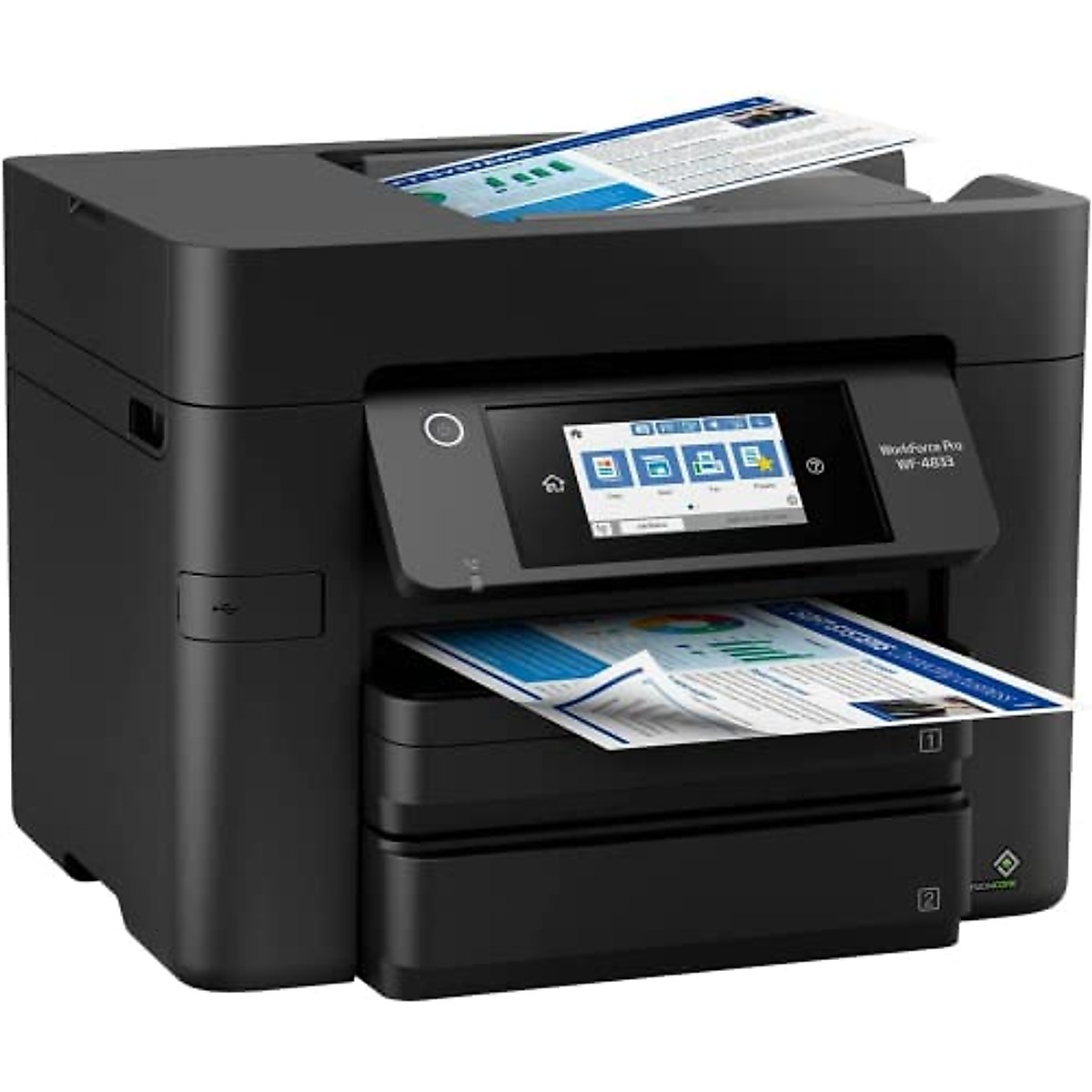 EpsonWorkforce Pro WF-4833 Color Inkjet Printer - Wireless All-in-One, Print, Scan, Copy, Fax - Ethernet, 25ppm, Auto 2-Sided Printing, 50-Sheet ADF - High Productivity Quality, Nowco Cloth