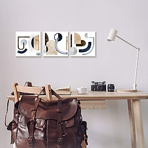 Stupell Industries Geometric Arches and Circles Abstract Blue Brown Canvas Wall Art, 17 x 17, White