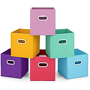 MaidMAX Cloth Storage Bin with Dual Plastic Handles for Home Closet Nursery Drawers Organizers, Foldable, 6 Colors, 10.5×10.5×11 inches, Set of 6