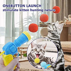 31Pcs Cat Ball Toy Launcher Gun, Cat Balls Fetch Toy, 30Pcs Plush Fuzzy Balls Launcher Cat Toy for Cats with 1 Gun, Funny Interactive Cat Toys for Bored Indoor Adult Cats, Cute Kitten Kitty Toys