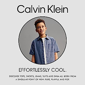 Calvin Klein Boys' Short Sleeve Logo Crew Neck T-Shirt, Soft, Comfortable, Relaxed Fit, True Black, 14-16