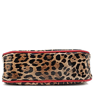 Patent Vegan Leather Womens Girls Leopard Print Retro Vintage Chain Shoulder Bag Crossbody Purse (Red)