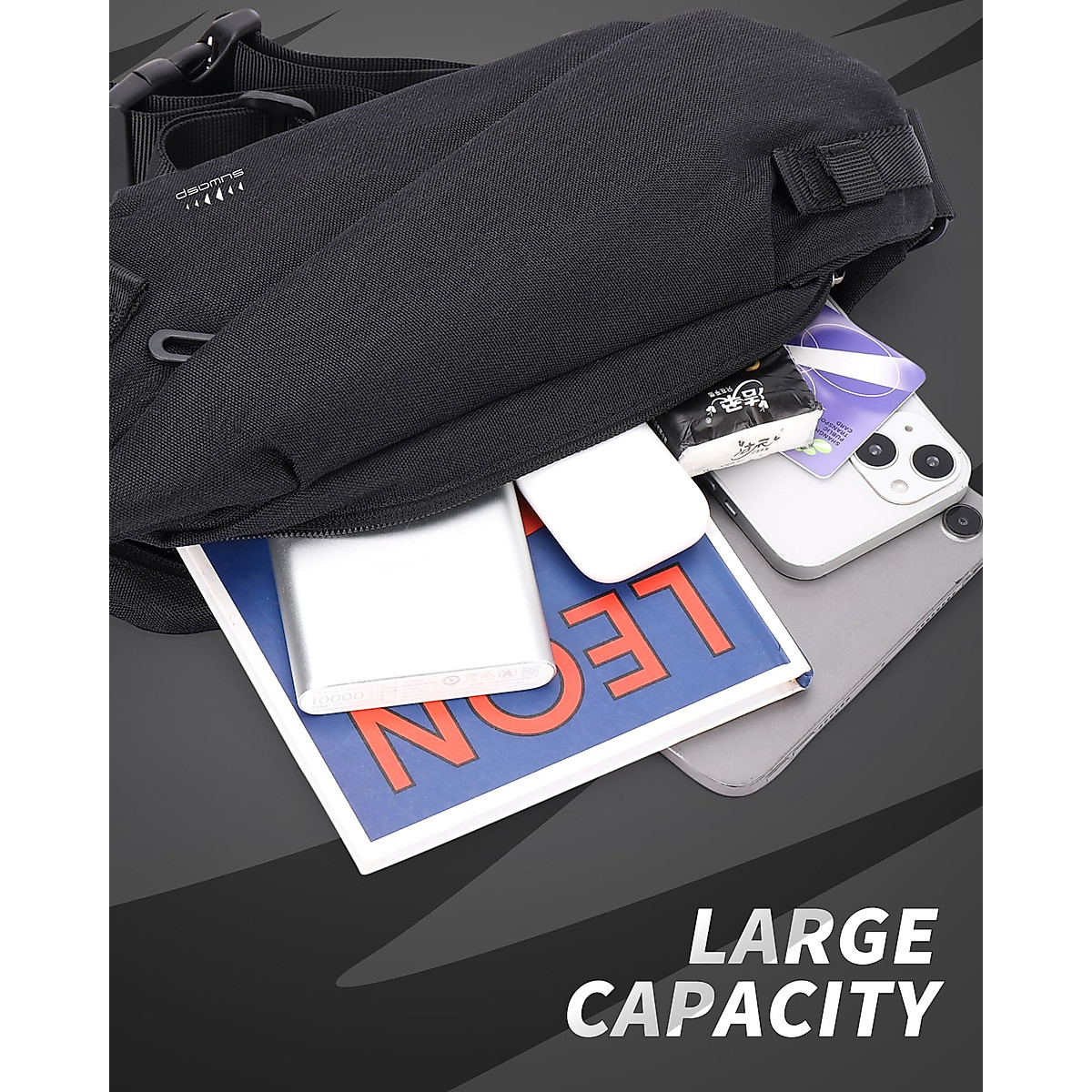 Fanny Pack for Mens Crossbody Bag, Sling Bag for Women Anti Theft Waist Packs with Adjustable Strap Casual Daypack for Running Sports Hiking Cycling Travel Walking - Black