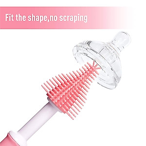 Oligey Silicone Baby Bottle Brushes Set Cleans Deep Container Nipple or Straw with Rotation Long Handle,3 in 1 Rubber Cleaning Kits Wash Infant Pacifier Teat Nozzle or Breast Pump by Spinning Handgrip