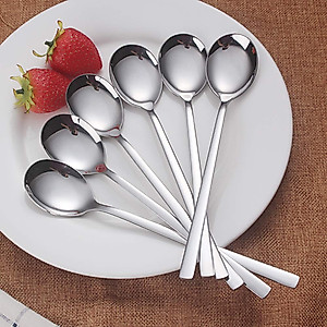 Soup spoons, Korean stainless steel round long spoon (6, Stainless Steel)