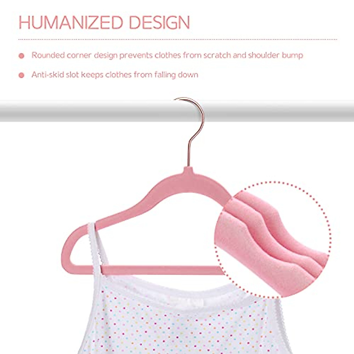COZYMOOD Velvet Baby Hangers for Closet 50 Pack, Non-Slip Baby Clothes Hangers with 6 Pcs Cute Closet Dividers, Ultra-Thin Small Hangers for Kids Clothes Space Saving Infant & Toddler Hangers, Pink