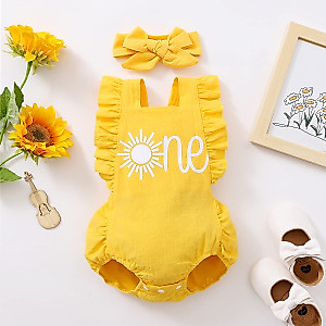 Detigee Baby Girl 1st Birthday Bodysuit Infant Backless Outfit (Yellow Sun, 12-18 Months)