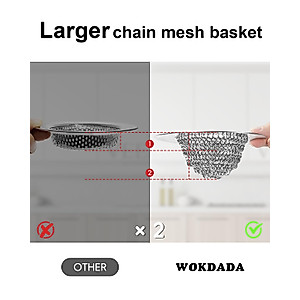 1Pack Kitchen Sink Drain Strainer for Easy Clean Large Basket & 1Pack Bathtub Drain Hair Catcher, Wokdada Fast Drainage Shower Drain Hair Catcher