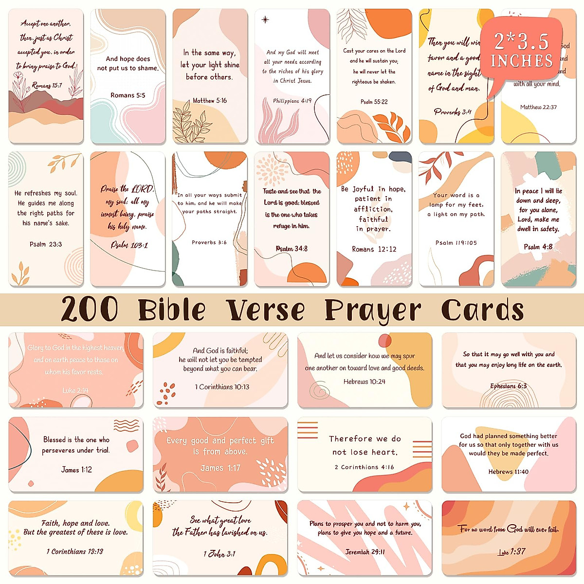 YTSQLER 200 Boho Prayer Cards, Scripture Cards with Bible Verses Christian Encouragement Cards for Women Greeting Sympathy Memorize Bible Verse Mini Cards Gift for Prayer Board Supplies