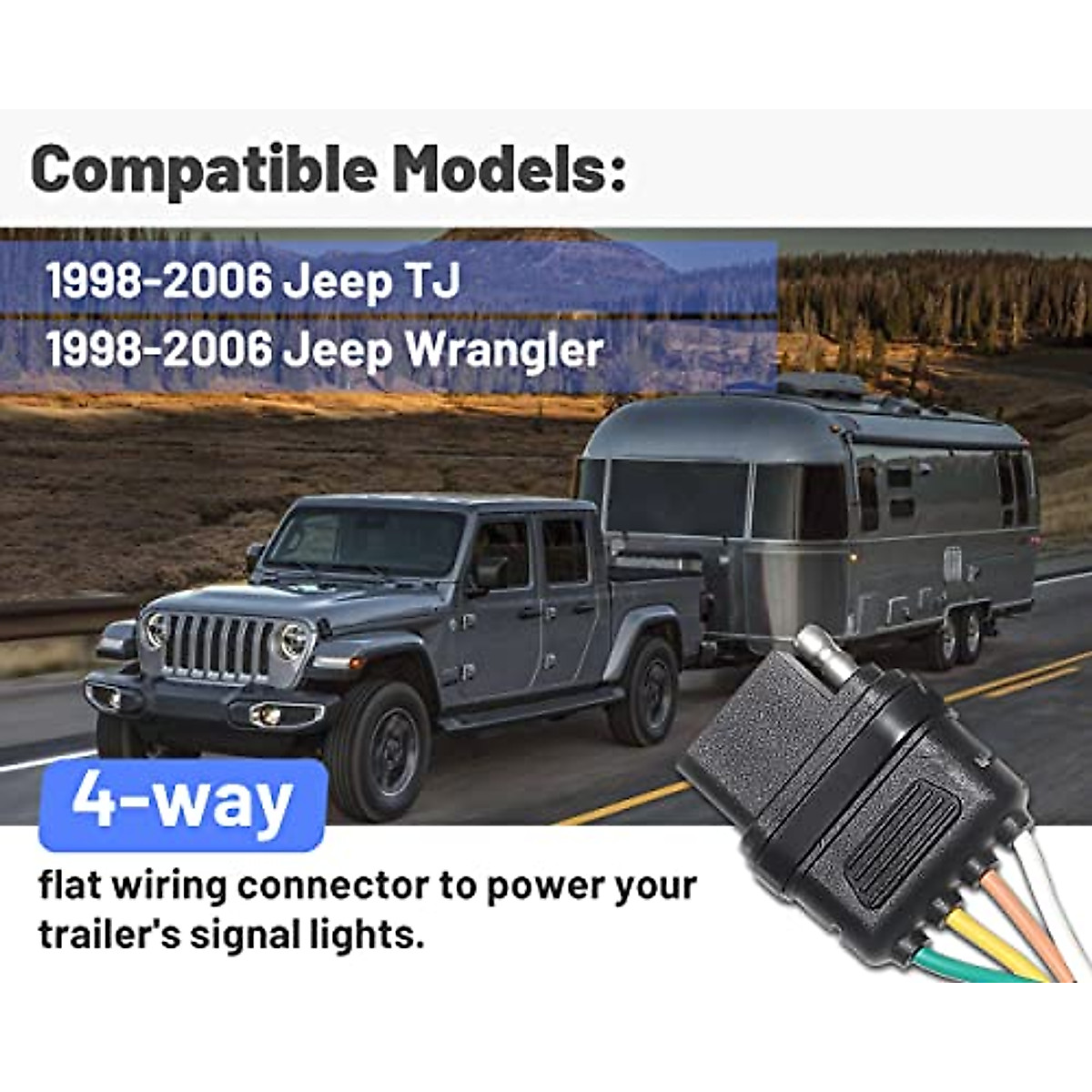 Oyviny Custom 4 Pin Trailer Wiring Harness 55363 for 1998-2006 Jeep TJ/Jeep Wrangler, Plug&Play TJ Trailer Wiring 80 Inches