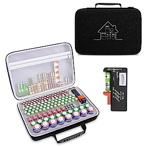 HESPLUS Battery Organizer Storage Case, Battery Box Holder Carrying Bag Holds 210+ AA AAA C D 9V 3V Lithium LR44 CR2 CR1632 CR2032 Coin Cell Battery with Battery Tester BT-168(CASE ONLY！) - Black