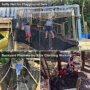 Jalunth Kids Playground Play Safety Net - Climbing Cargo Net Treehouse Accessories Outdoor Equipment Set Double Layers Heavy Duty Backyard Net Bridge for Tree House Tree Fort Back Yard (14.5' x 9.8')
