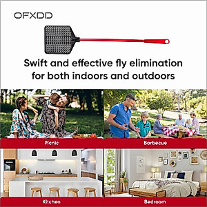 OFXDD Rubber Fly Swatter, Long Fly Swatter Pack, Fly Swatter Heavy Duty, Red Color (3 Pack)
