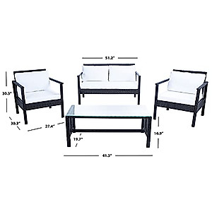 Safavieh Outdoor Collection Garnen Wicker Cushion 4-Piece Living Set PAT7714A, Black/White