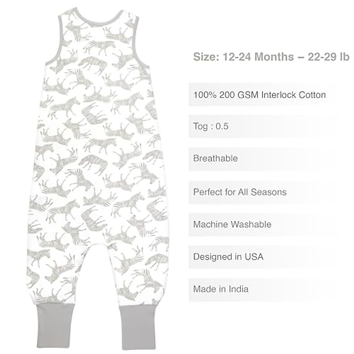 Baby Sleep Sack 12-24 Months, 0.5 TOG Sleep Sack Baby Wearable Blanket, Toddler Baby Sleep Sack with Feet, Sleeveless Breathable Sleep Sacks, Grey