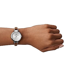 Fossil Women's Georgia Quartz Stainless Steel and Leather Three-Hand Watch, Color: Silver, Brown (Model: ES3060)